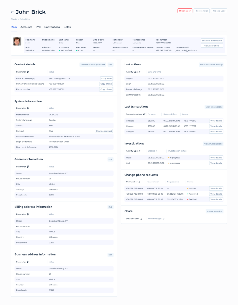 Client Profile - Main | SDK.finance - White-Label Digital Banking Software