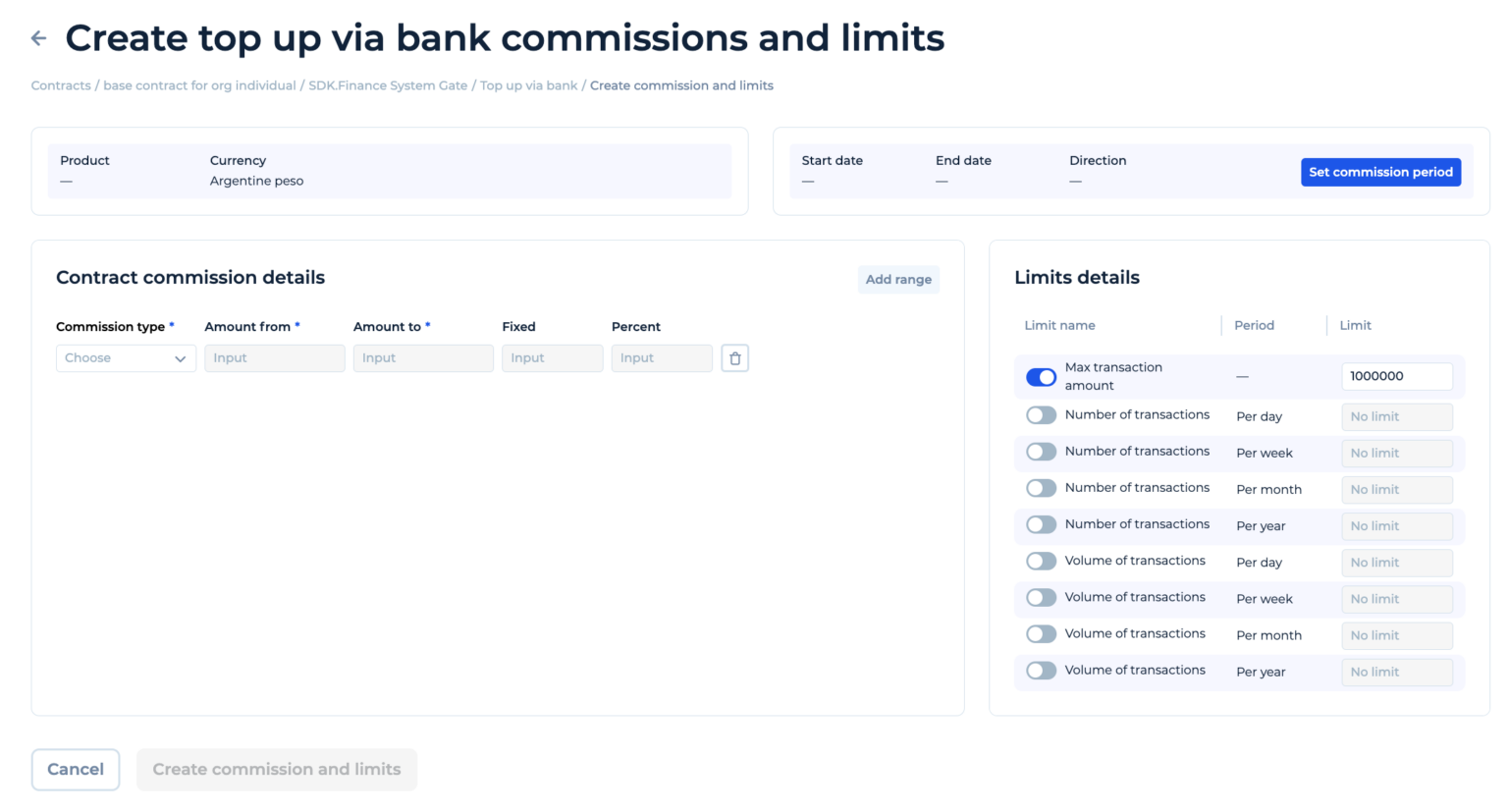 Create commission and limits (in Contract) | SDK.finance - White-Label ...