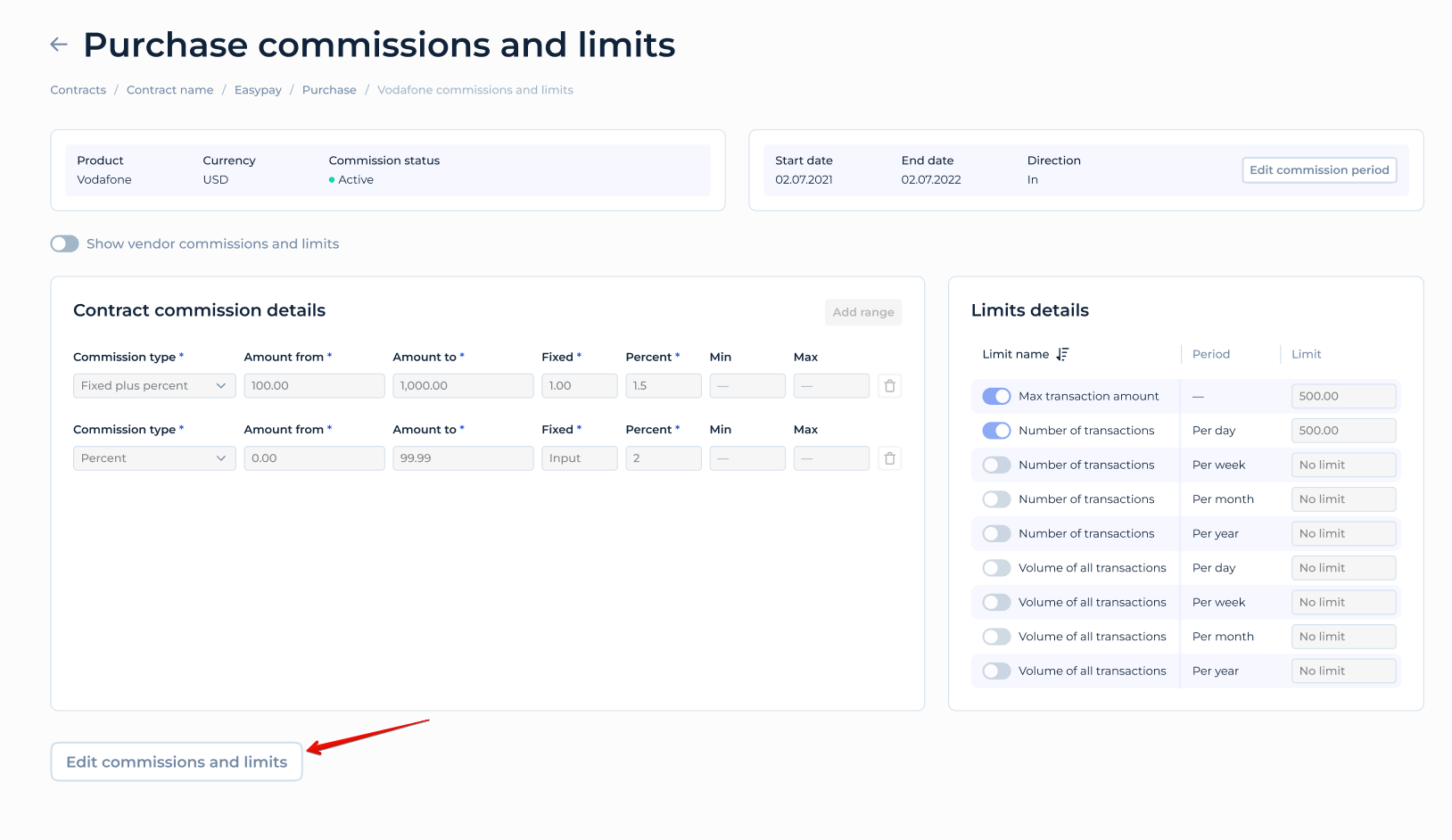 View commission rules and limits per operation (in contracts) | SDK ...
