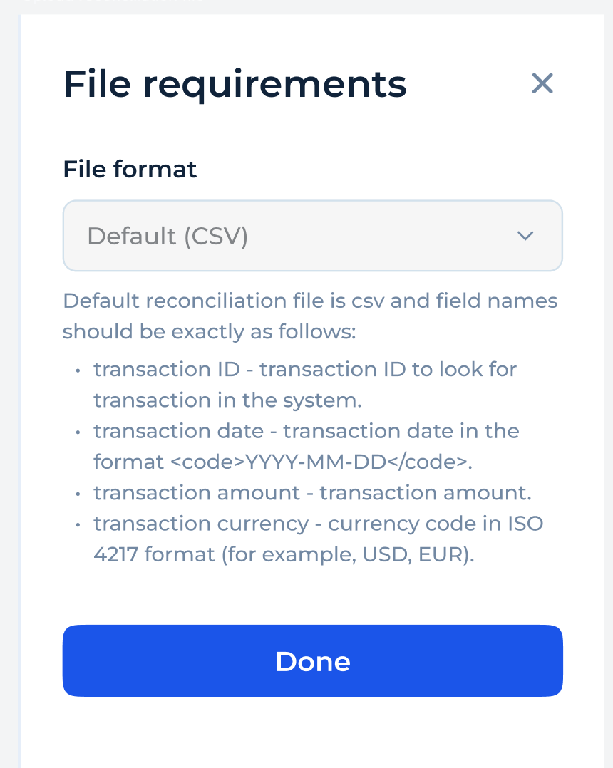 Files Tab of Reconciliations screen | SDK.finance - White-Label Digital Banking Software