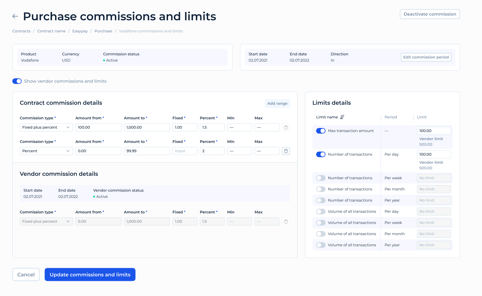 View commission rules and limits per operation (in contracts) | SDK ...